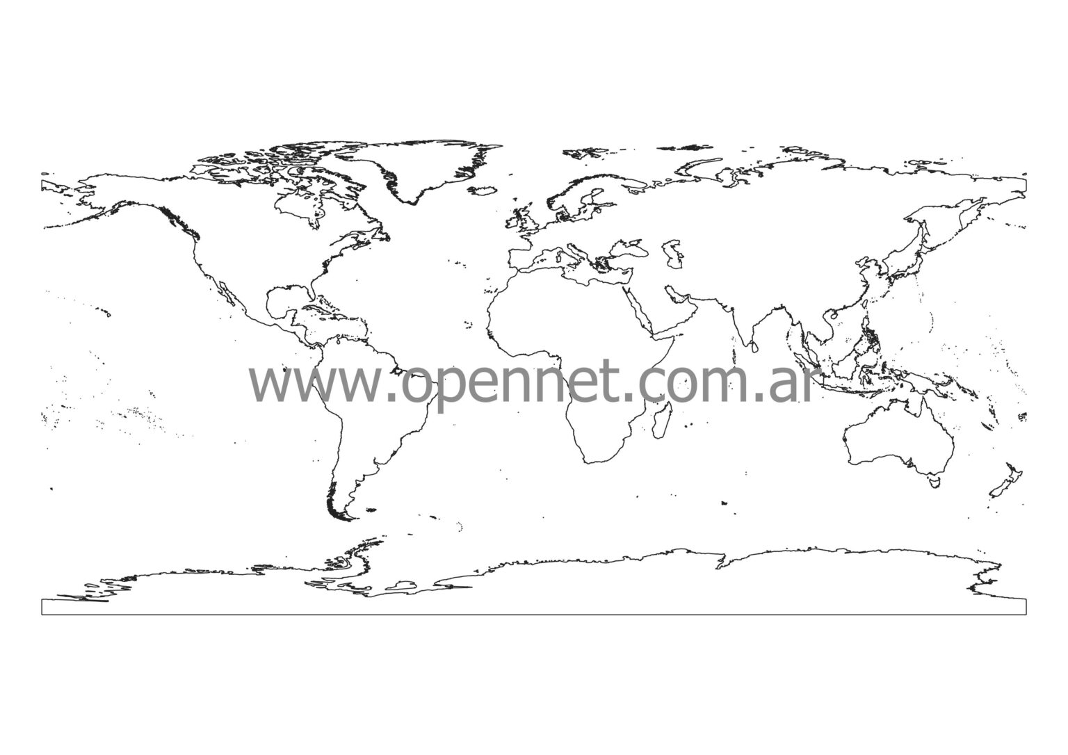 Mapa del mundo en blanco y negro A4 – OpenNet